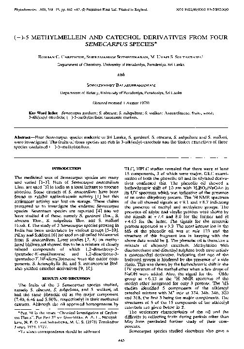 (PDF) (−)-5-Methylmellein and catechol derivatives from four Semecarpus ...