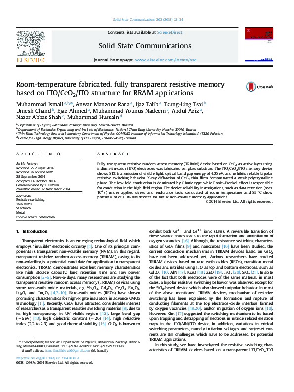 (PDF) Room-temperature fabricated, fully transparent resistive memory based on ITO/CeO2/ITO ...
