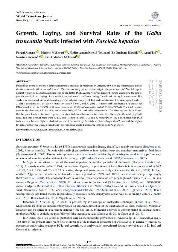 (PDF) Growth, Laying, and Survival Rates of the Galba truncatula Snails ...