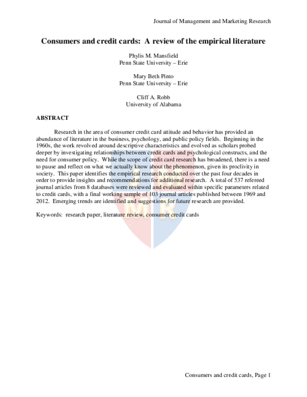 (PDF) Consumers and credit cards: A