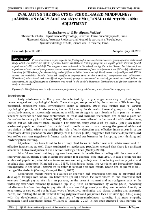 (PDF) Evaluating the Effects of School-Based Mindfulness Training on Early Adolescents ...