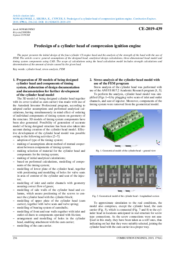 (PDF) Predesign of a cylinder head of compression ignition engine