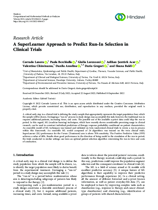 (PDF) A SuperLearner Approach to Predict Run-In Selection in Clinical ...