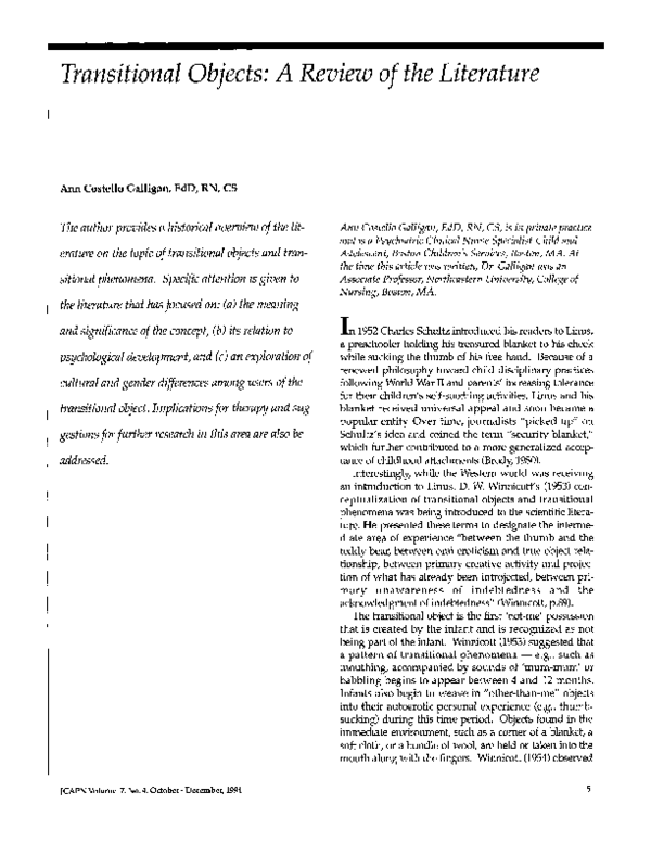 (PDF) Transitional Objects: A Review of the Literature
