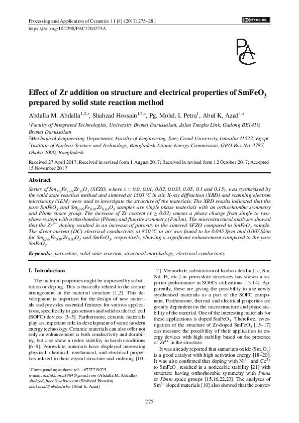 (PDF) Effect of Zr addition on structure and electrical properties of SmFeO3 prepared by solid ...