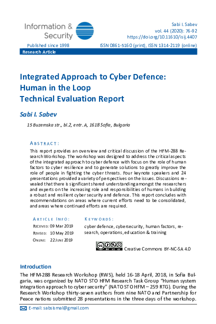 (PDF) Integrated Approach to Cyber Defence: Human in the Loop