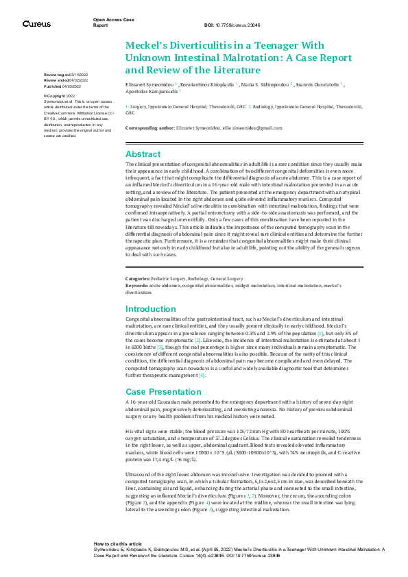 (PDF) Meckel’s Diverticulitis in a Teenager With Unknown Intestinal ...