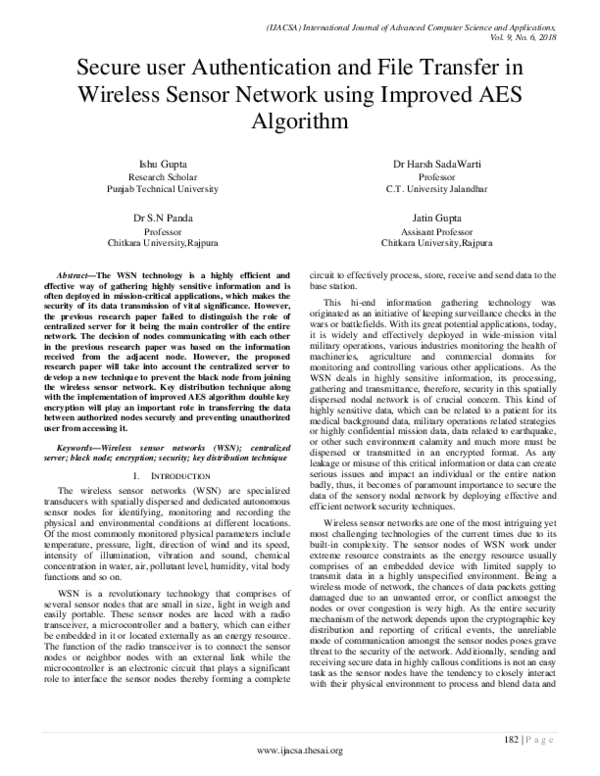 (PDF) Secure Authentication in WSN with Enhanced AES