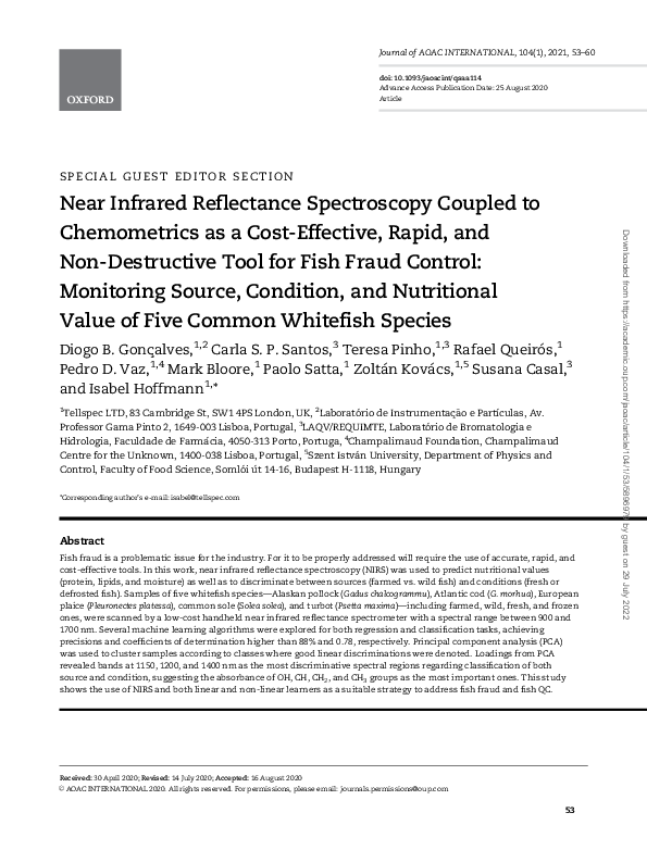 (PDF) Near Infrared Reflectance Spectroscopy Coupled to Chemometrics as a Cost-Effective, Rapid ...