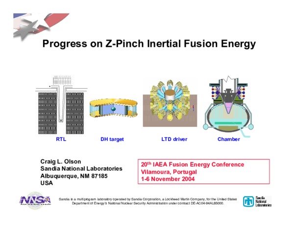 (PDF) Progress on Z-pinch inertial fusion energy | Craig craig ...