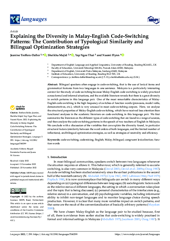 Pdf Explaining The Diversity In Malay English Code Switching Patterns The Contribution Of