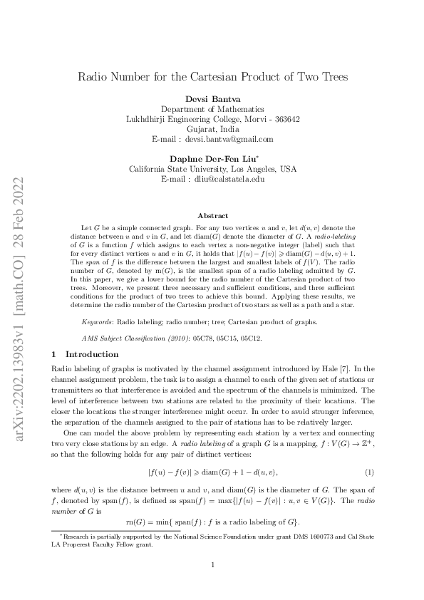 (PDF) Radio Number for the Cartesian Product of Two Trees