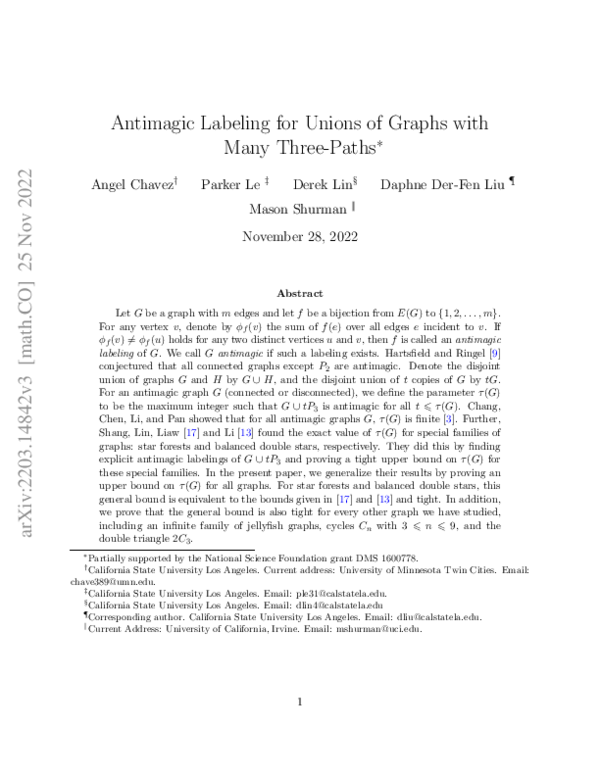 (PDF) Antimagic Labeling for Unions of Graphs with Many Three-Paths