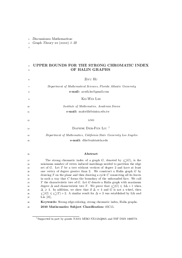 (PDF) Upper bounds for the strong chromatic index of Halin graphs