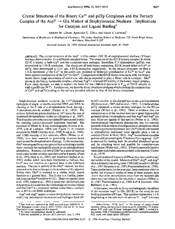 (PDF) Crystal Structures of the Binary Ca2+ and pdTp Complexes and the ...