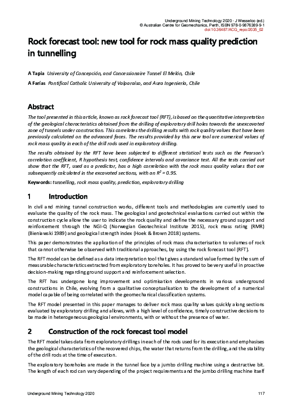 (PDF) Rock forecast tool: new tool for rock mass quality prediction in ...