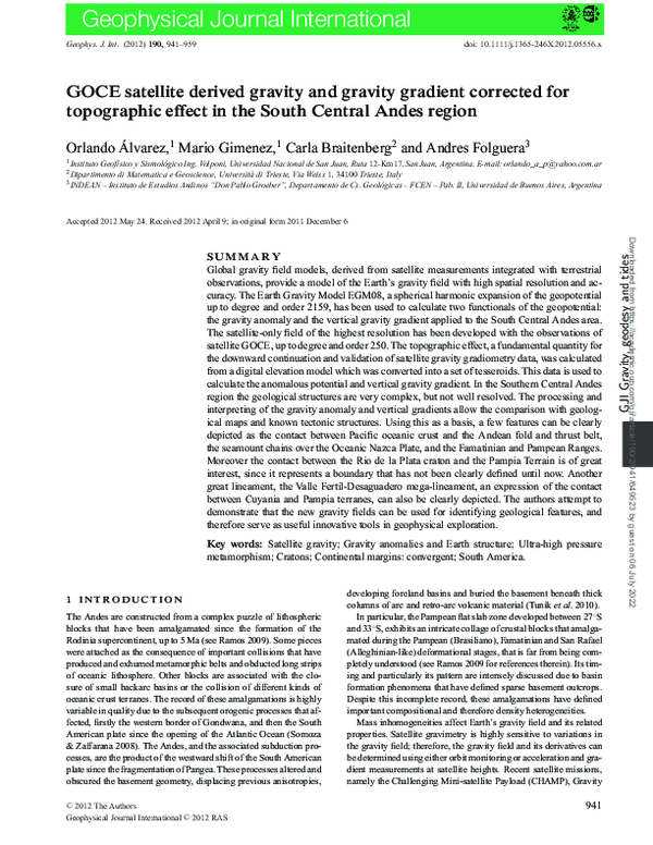 (PDF) GOCE satellite derived gravity and gravity gradient corrected for topographic effect in ...