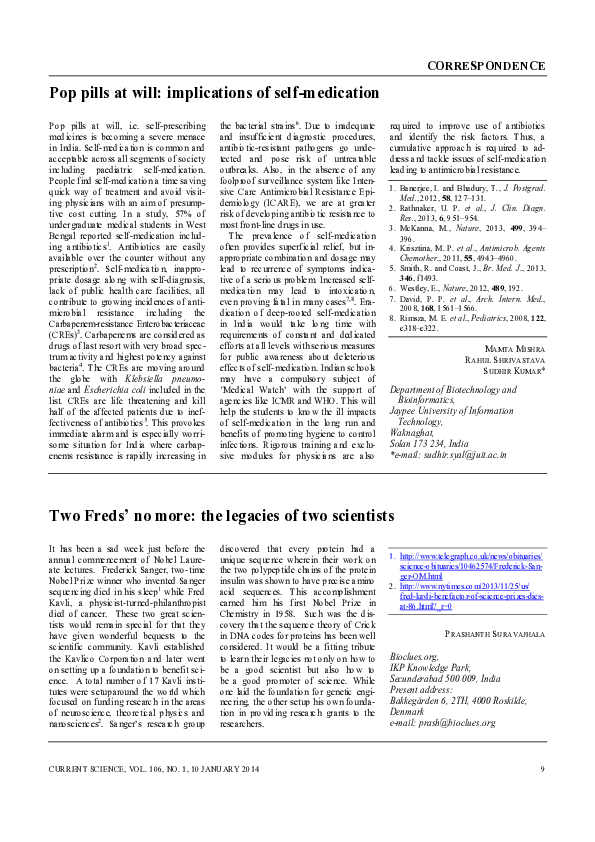 (PDF) Pop Pills at Will: Implications of Self-Medication | Rahul ...