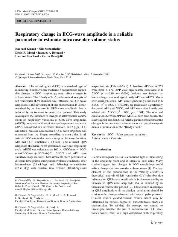 (PDF) Respiratory change in ECG-wave amplitude is a reliable parameter ...