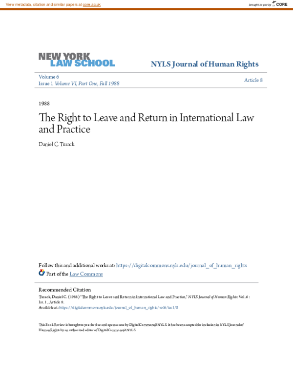 (PDF) The Right to Leave and Return in International Law and Practice