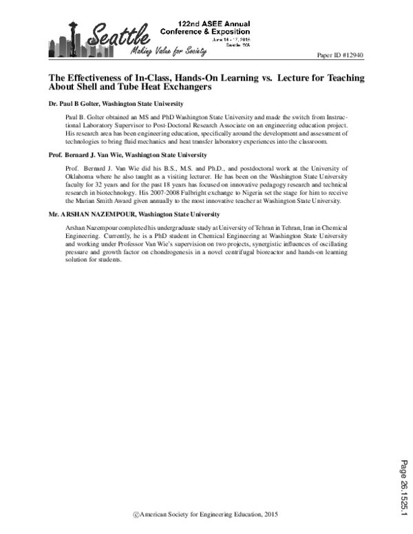 Pdf The Effectiveness Of In Class Hands On Learning Vs Lecture For Teaching About Shell And