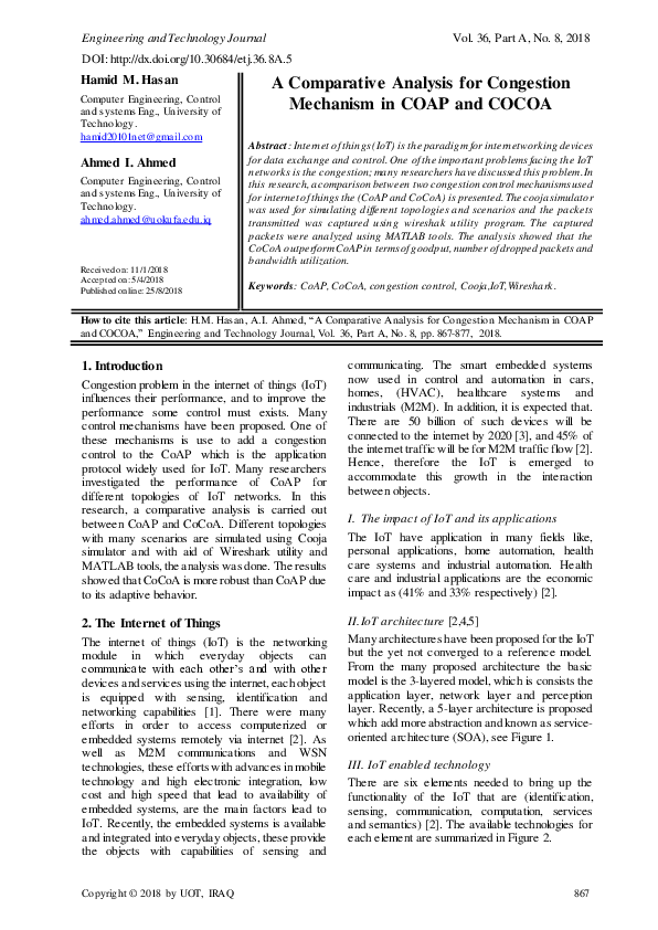(PDF) A Comparative Analysis for Congestion Mechanism in COAP and COCOA