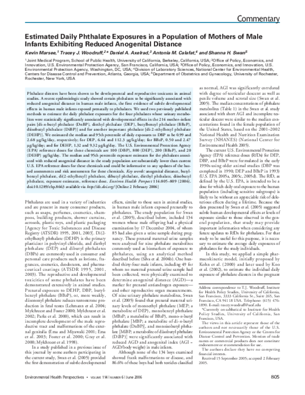 (PDF) Estimated Daily Phthalate Exposures in a Population of Mothers of ...
