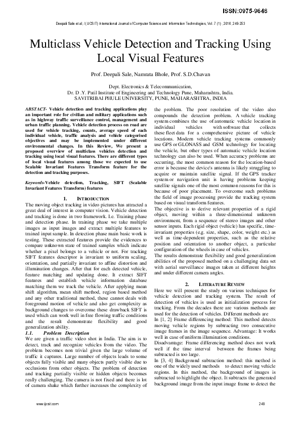 (PDF) Multiclass Vehicle Detection and Tracking Using Local Visual Features