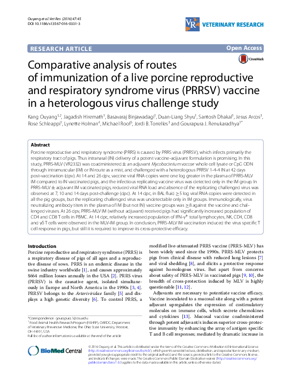 (PDF) Comparative analysis of routes of immunization of a live porcine ...