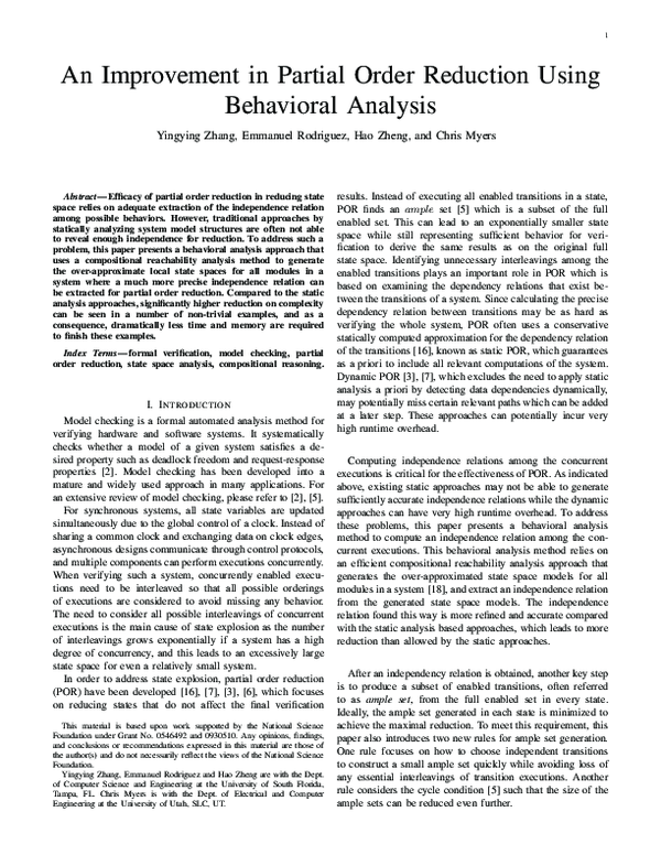(PDF) An Improvement in Partial Order Reduction Using Behavioral Analysis