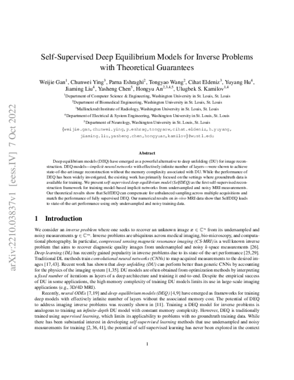 Pdf Self Supervised Deep Equilibrium Models For Inverse Problems With
