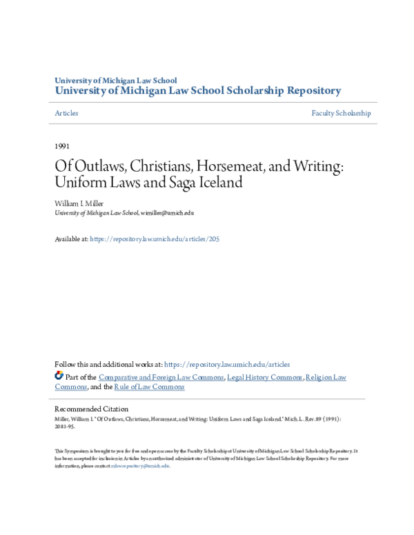 (PDF) Of Outlaws, Christians, Horsemeat, and Writing: Uniform Laws and ...
