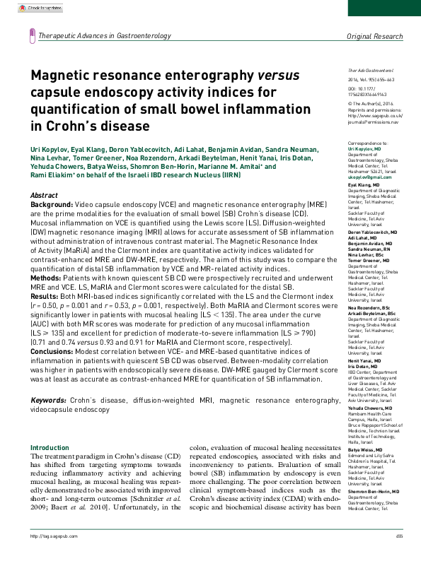 (PDF) Magnetic resonance enterography versus capsule endoscopy activity ...