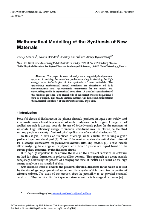 (PDF) Mathematical Modelling of the Synthesis of New Materials
