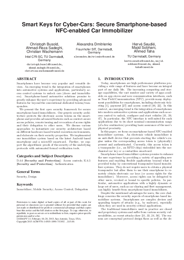 (PDF) Smart keys for cyber-cars