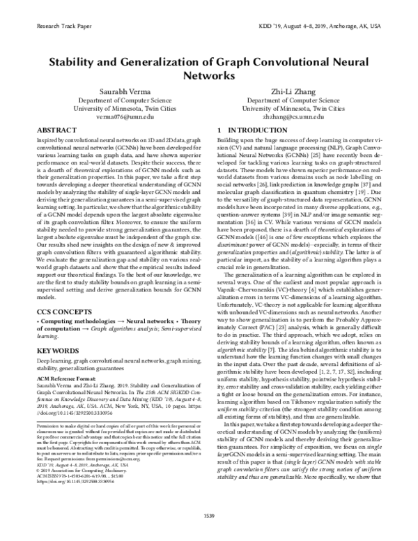 (PDF) Stability and Generalization of Graph Convolutional Neural Networks | Saurabh Verma ...