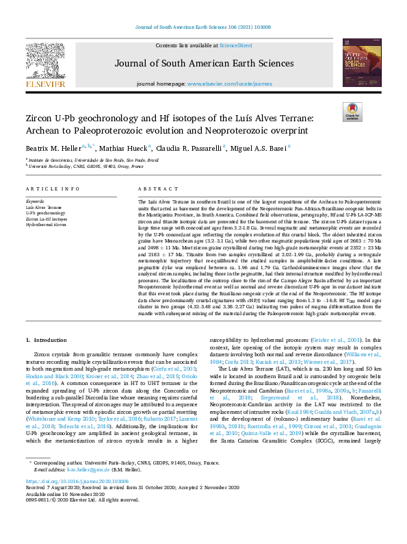 (PDF) Zircon U-Pb geochronology and Hf isotopes of the Luís Alves Terrane: Archean to ...