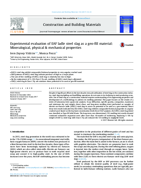 (PDF) Experimental evaluation of EAF ladle steel slag as a geo-fill ...