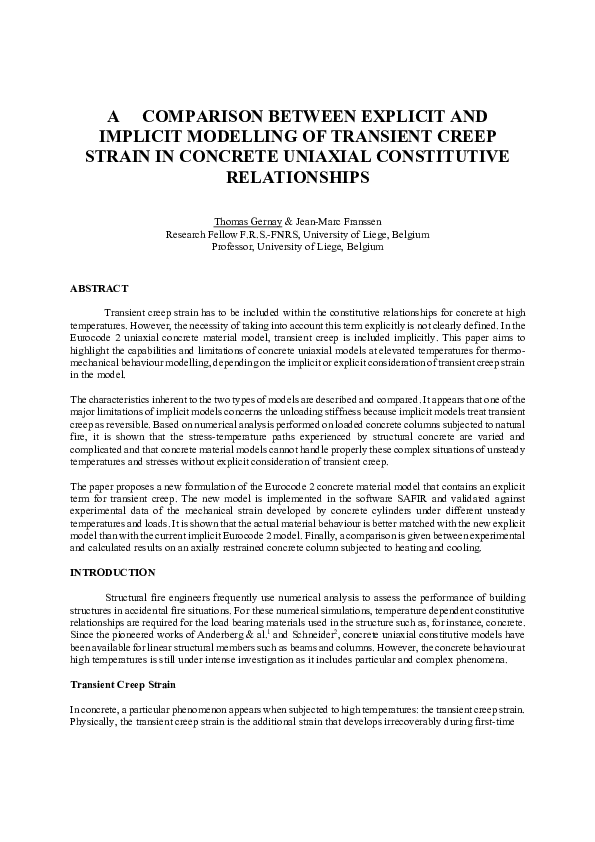 (PDF) A comparison between explicit and implicit modelling of transient creep strain in concrete ...