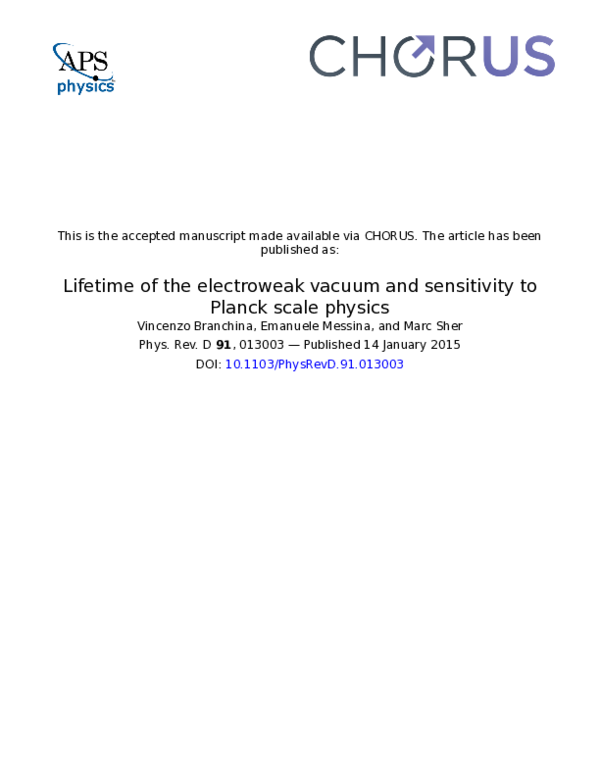 (PDF) Lifetime of the electroweak vacuum and sensitivity to Planck ...