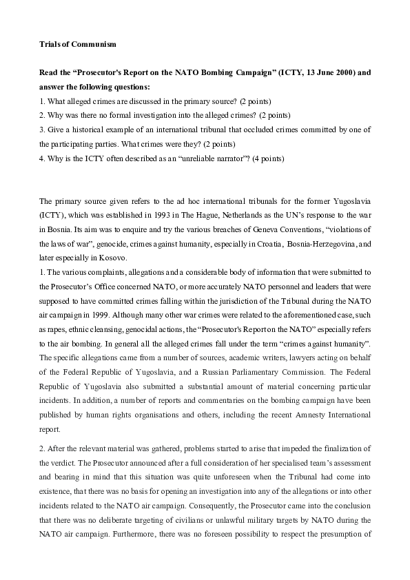 (PDF) "Prosecutor's Report on the NATO Bombing Campaign": A commentary