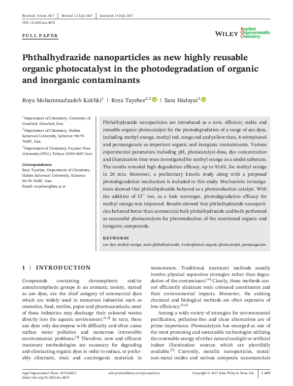 (PDF) Phthalhydrazide nanoparticles as new highly reusable organic ...