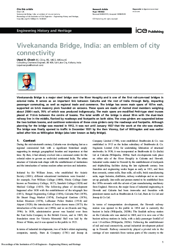 (PDF) Vivekananda Bridge: An Emblem of City Connectivity