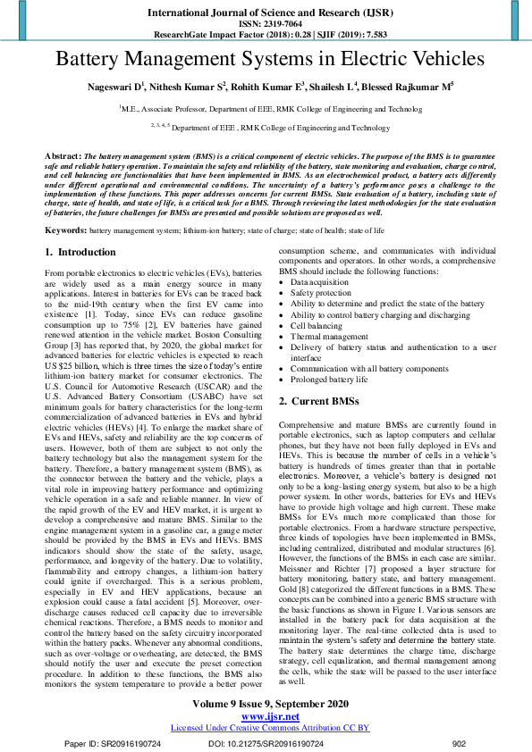 (PDF) Battery Management Systems in Electric Vehicles
