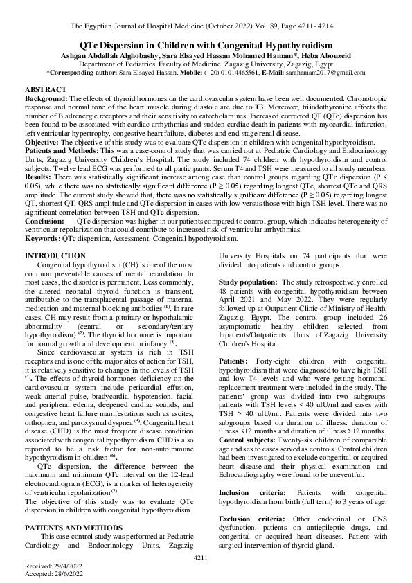 (PDF) QTc Dispersion in Children with Congenital Hypothyroidism