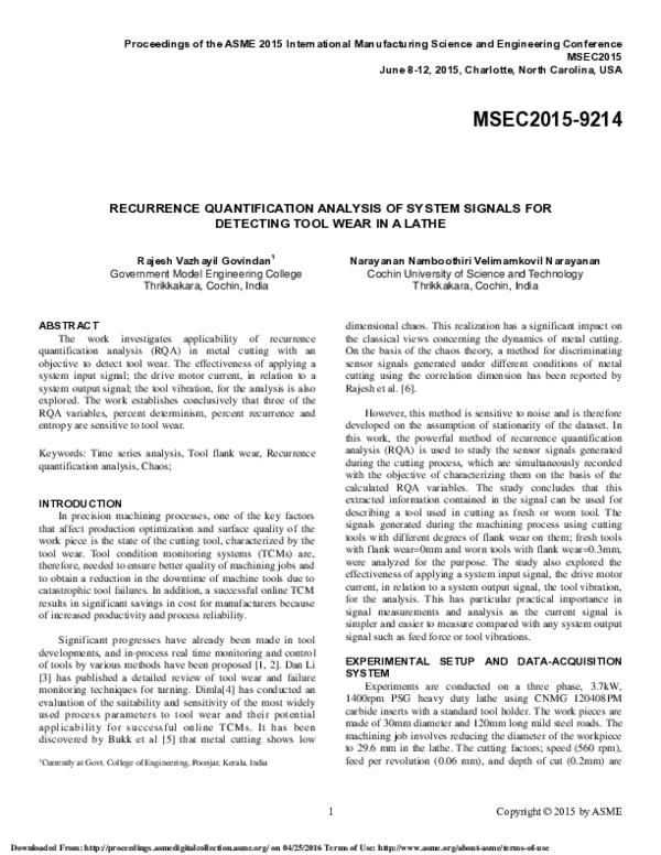 Pdf Recurrence Quantification Analysis Of System Signals For
