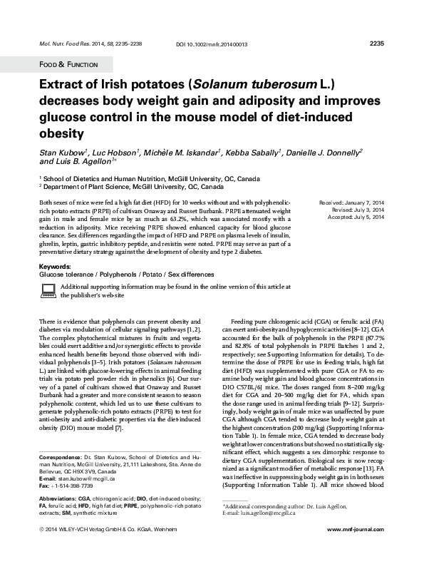 (PDF) Extract of Irish potatoes (Solanum tuberosumL.) decreases body ...