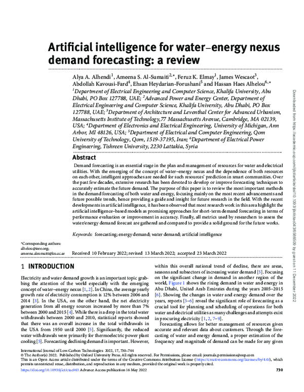 (PDF) Artificial intelligence for water–energy nexus demand forecasting: a review