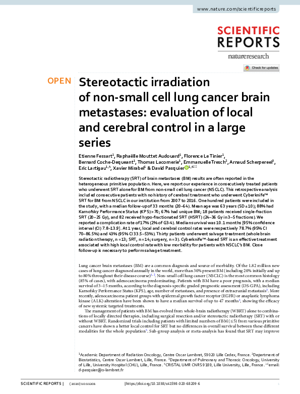 (PDF) Stereotactic irradiation of non-small cell lung cancer brain metastases: evaluation of ...