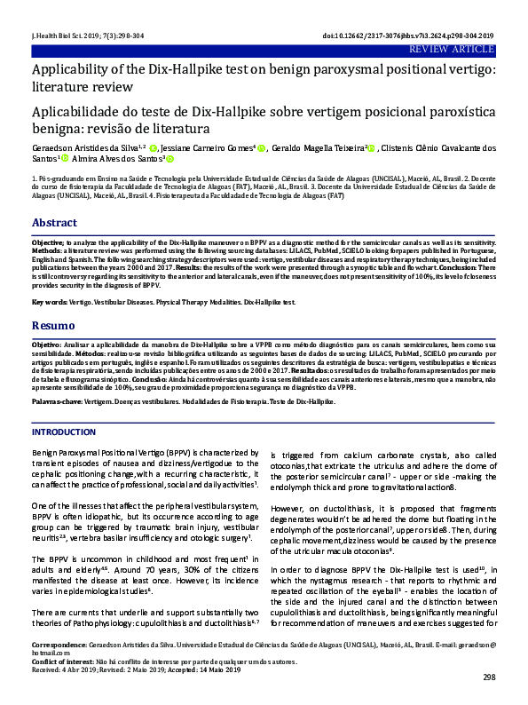 (PDF) Applicability of the Dix-Hallpike test on benign paroxysmal ...